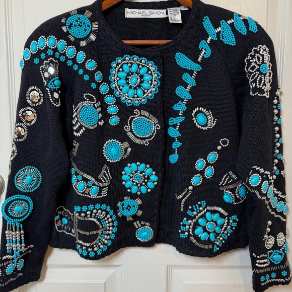 Michael Simon | Sweaters | Rare Vtg Michael Simon Black Sweater With ...